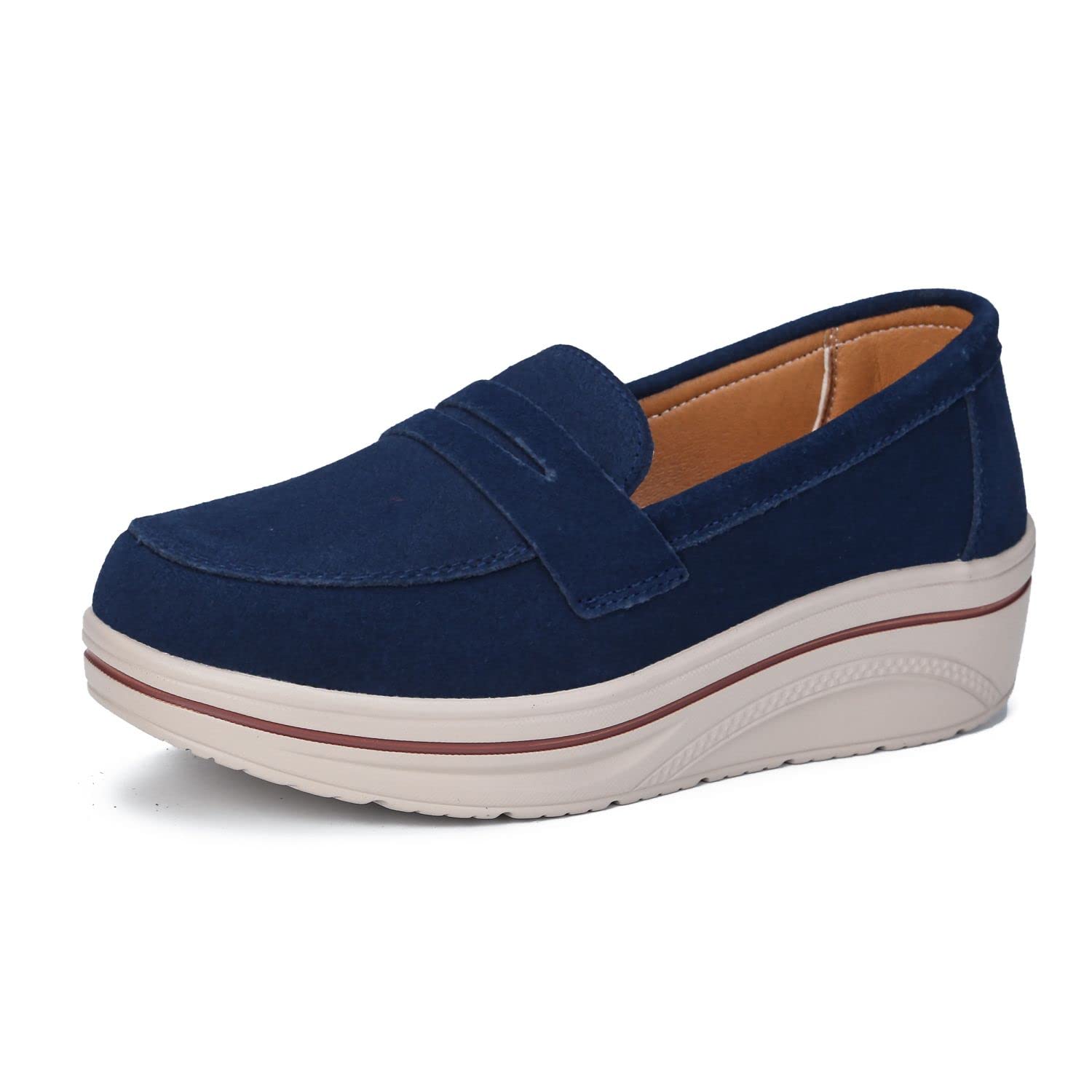 Veroders Women's Suede Wedge Loafers Slip-On Comfortable Penny Loafers ...
