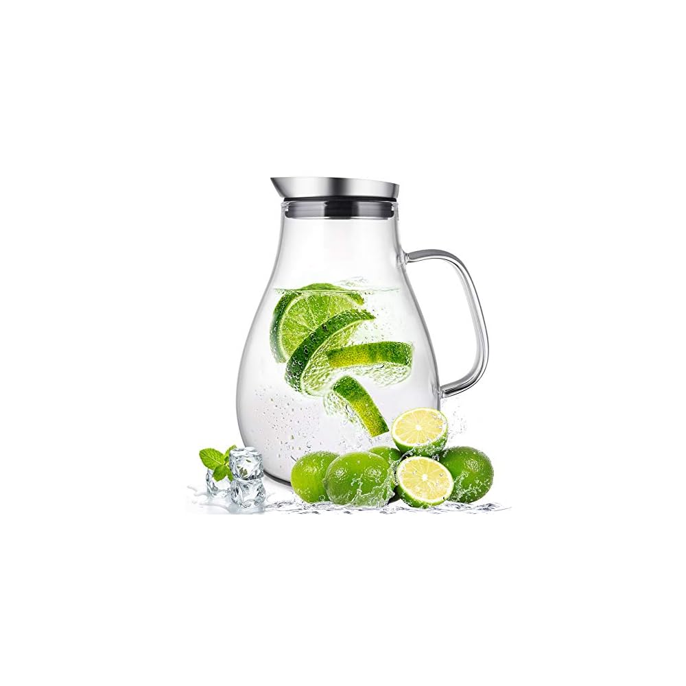 Susteas 2 liter Glass Water Carafe [thick glass, cold or hot drinks]