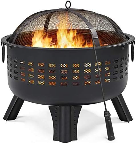 Yaheetech 25in Fire Pit Black Iron Fire Pit for Outside Outdoor Wood ...