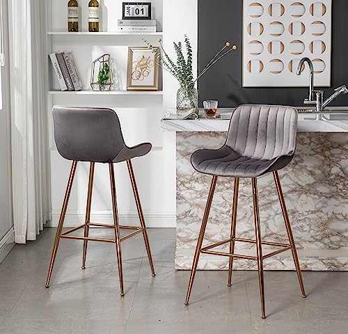 Sidanli Gold Bar Stools Set of 2, 29” Velvet Barstools, Kitchen Chairs ...
