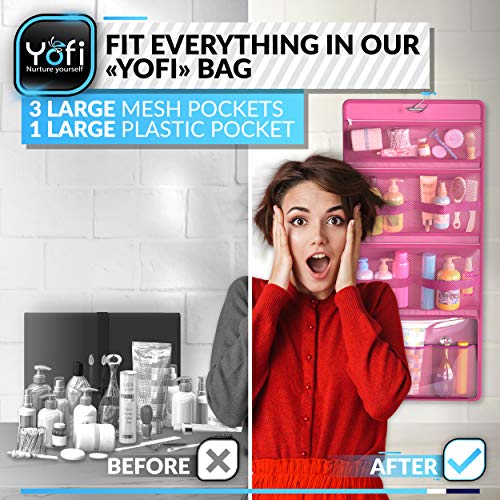 Yofi Nurture Yourself Multi-Compartment Hanging Toiletry Bag | 29.5x12.5in Foldable Mesh Storage ...