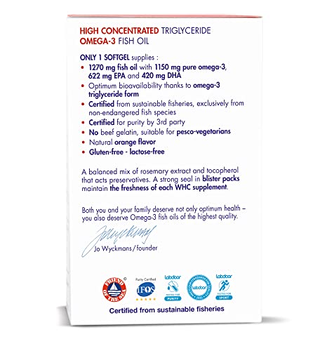 WHC, UnoCardio X2 Fish Oil, Triglyceride Omega-3 Fatty acids, 1270 mg Fish Oil Supplement (622 ...