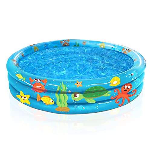 JAMBO Kiddie Pool with Inflatable Bottom | 48" x 12" Sea Friends ...