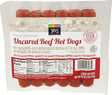 365 Everyday Value, Uncured Beef Hot Dogs 6:1, 16 oz: Amazon.com ...