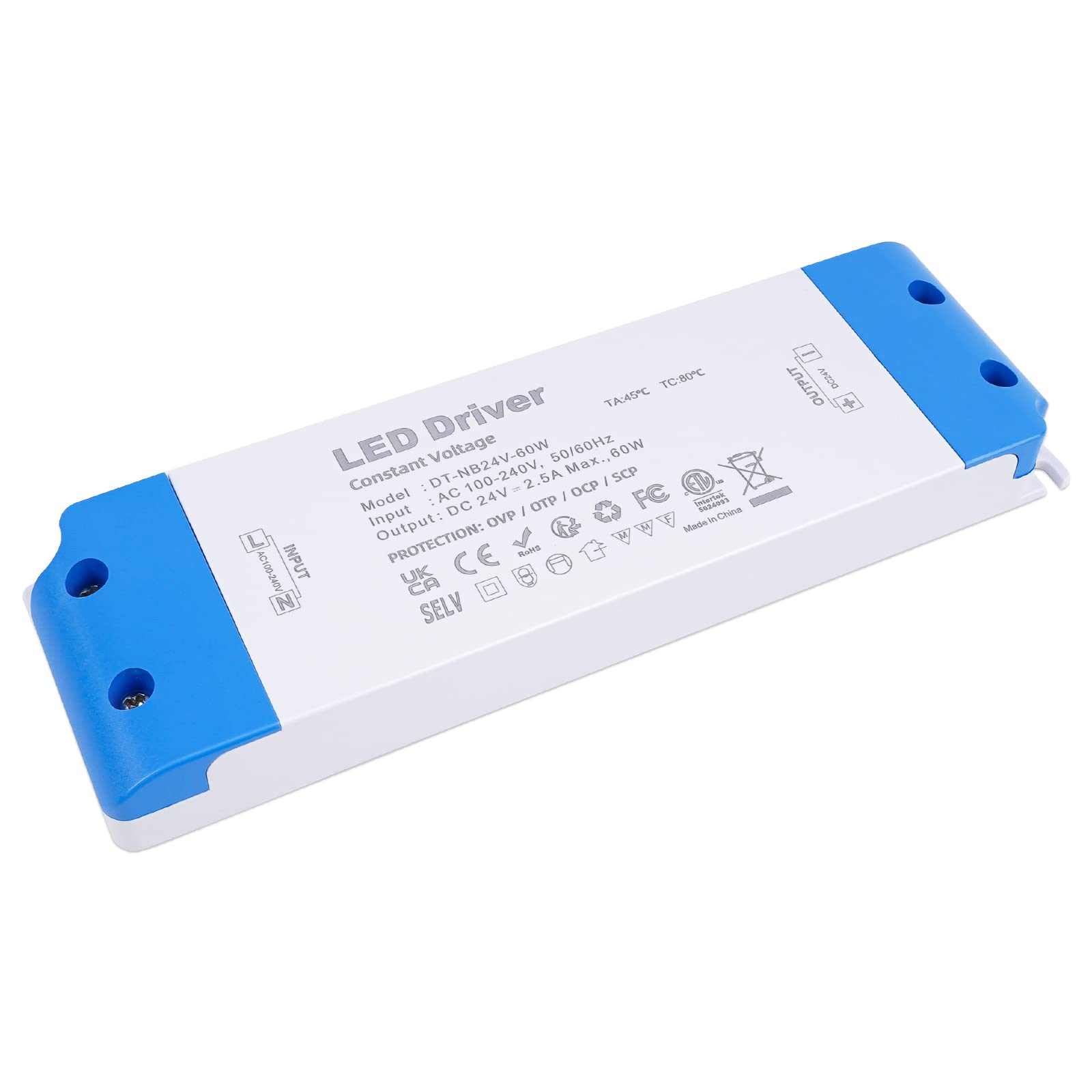 LED Driver 24V 60W Power Supply 2.5A, 100V-130Vac to 24V DC LED Transformer, Low Voltage Ultra ...