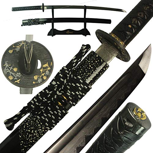 DTYES Full Handmade Damascus Steel Heat Tempered/Clay Tempered Katana ...
