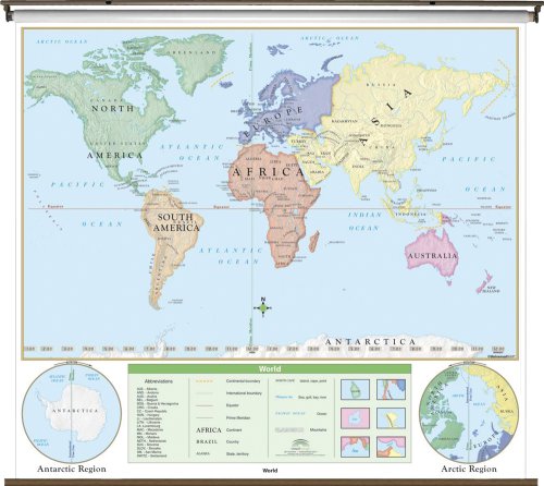 World Beginner Wall Map Roller K 1st Grade 64x54 Laminated | Desertcart ...