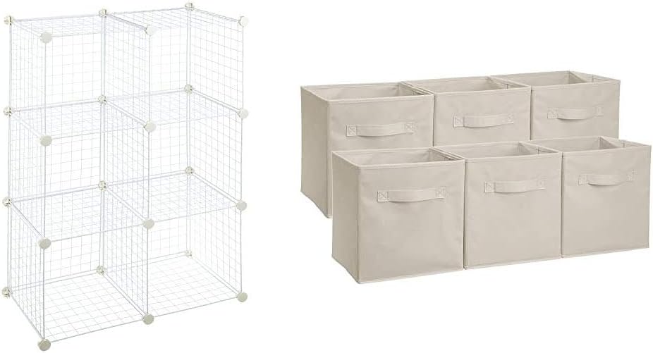 Amazon Basics 6 Cube Wire Storage Shelves – White & Foldable Storage ...