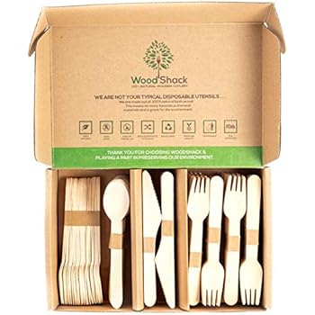 Amazon.com | GREENPRINT Disposable Wooden cutlery Sets - 150 Piece ...