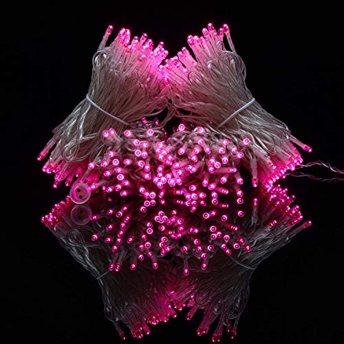 YULETIME 100 Feet 300 Count Pink LED String Lights with 8 Models ...