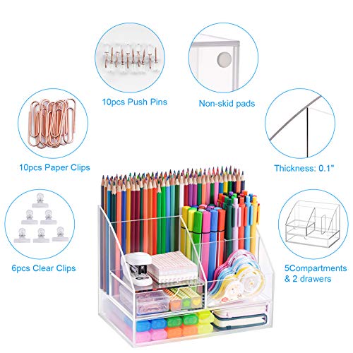 Marbrasse Upgraded Acrylic Desk Organizer + 2 Drawers, Acrylic Pen ...