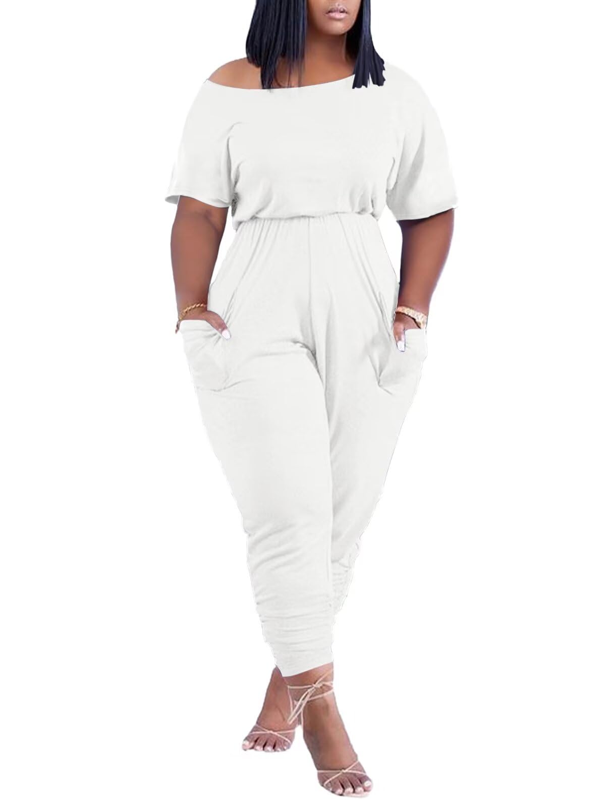 acelyn Plus Size Jumpsuit for Women Cusual One Shoulder Overalls ...