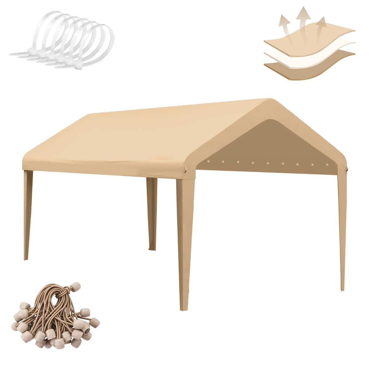 Carport Replacement Canopy Cover 10'x20' for Tent Top Garage Shelter ...