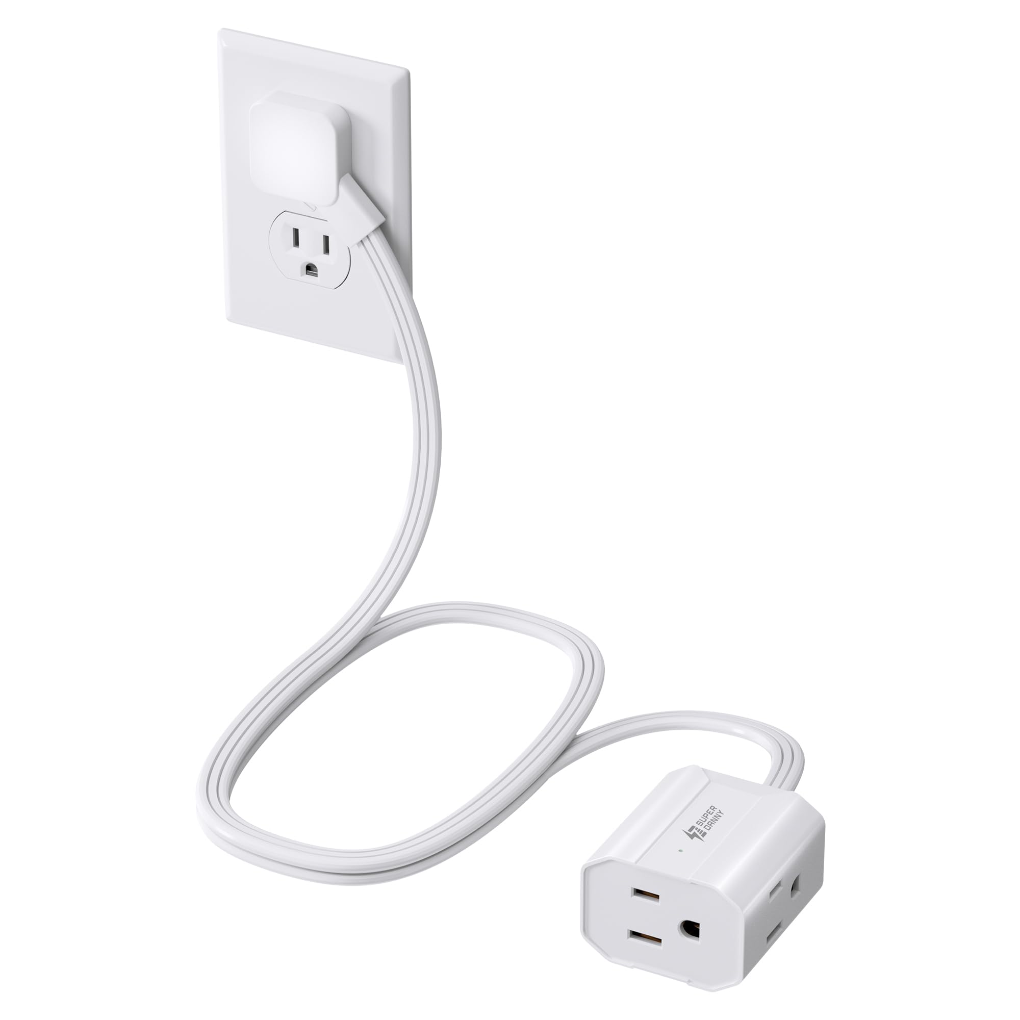 Extension Cord 3ft SUPERDANNY Mini Power Strip Ultra Right Angled Flat ...