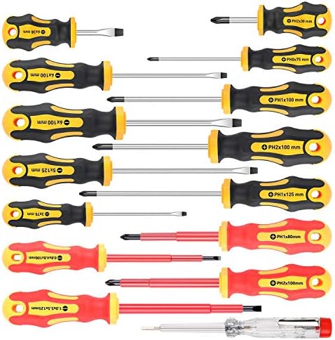 Amartisan 15-Piece Magnetic Screwdrivers Set, 5 Phillips 5 Slotted Tips ...