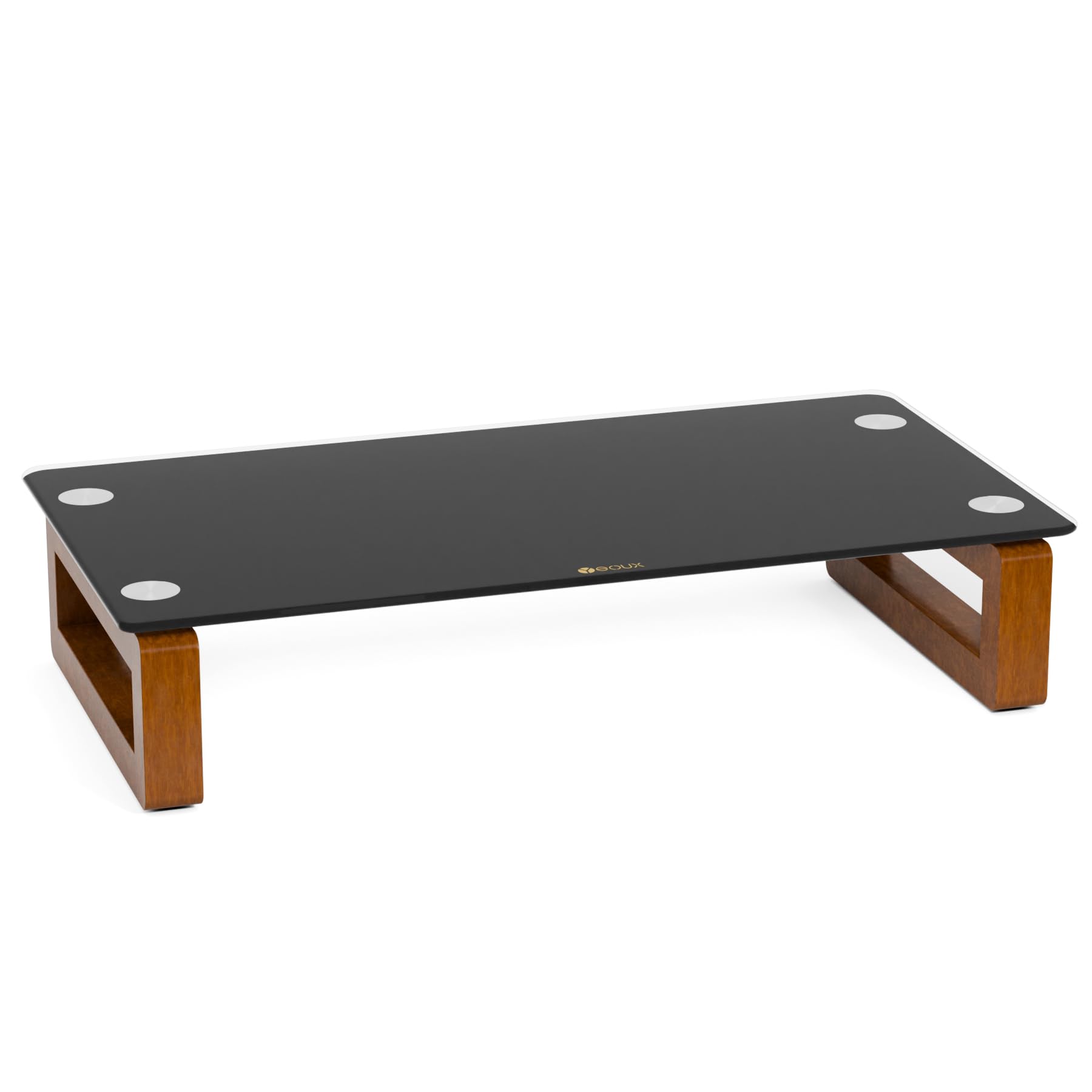 YEOUX Black Glass Computer Monitor Stand Riser with Wooden Base for ...