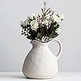Amazon.com: XIUWOUG White Ceramic Vase with Handle,Ceramic Pitcher Vase ...