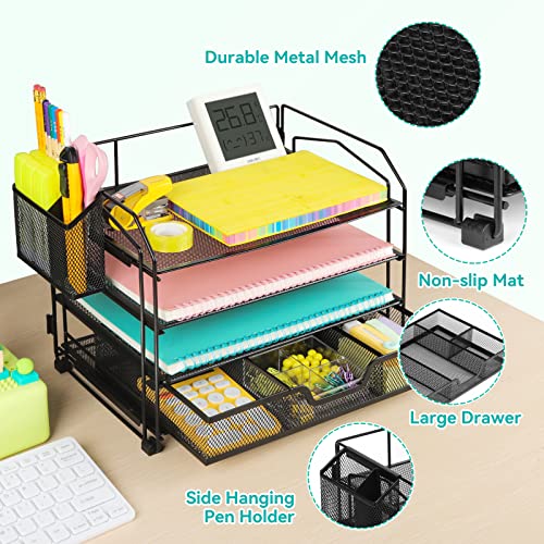 Beiz Desk Paper Letter Tray Organizer, 4 Tier Desk Organizer w/Storage ...