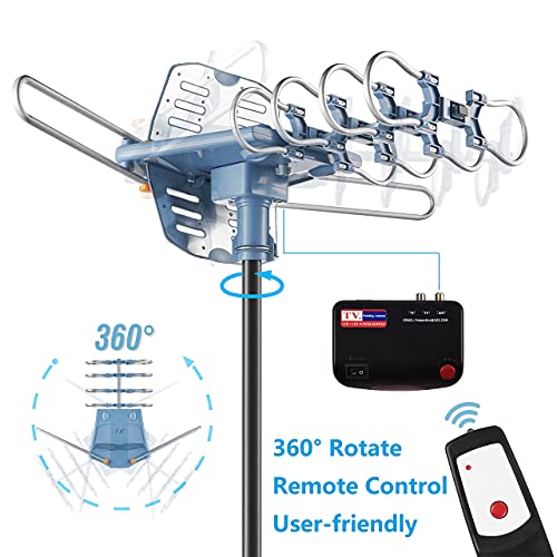 150 Miles Range Amplified Digital Outdoor TV Antenna with Mount Pole 4K ...