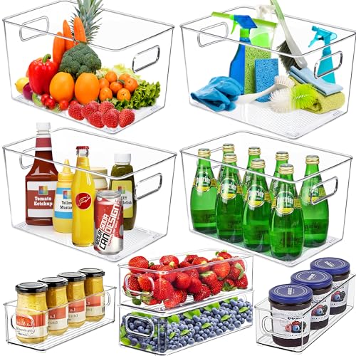 Set of 8 Clear Plastic Storage Bins, Stackable Storage Containers for ...