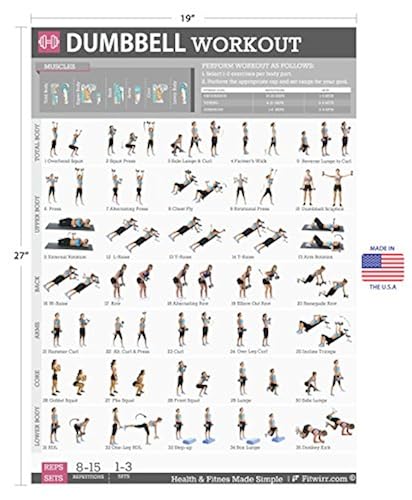 Dumbbell Workout Exercise Poster LAMINATED - Strength Training ...