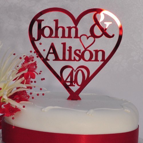 CAKE DECORATION RUBY 40th WEDDING ANNIVERSARY DIAMANTE CAKE TOPPER ...