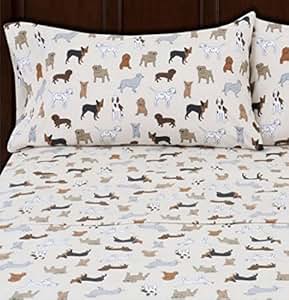 Amazon.com: Dog Show Puppy Print Flannel Sheet Set - QUEEN - 100% ...