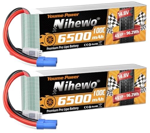 Nihewo 4S Lipo Battery 14.8V RC Battery 6500mAh 100C EC5 Connector Compatible with Arrma Axial ...