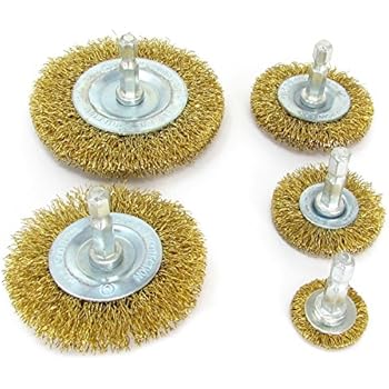 5pc Crimped Wire Drill Attachment Brush Kit - 1/4" Hex Shank - - Amazon.com