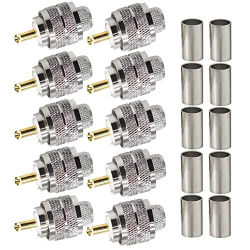 UHF Connector 10 Pack TUOLNK PL259 Male Plug Crimp Coax Adapter SO239 PL-259 Coaxial Connector ...