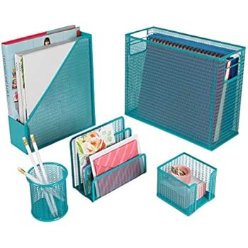 Amazon.com : Aqua - Teal 5 Piece Cute Desk Organizer Set - Desk ...