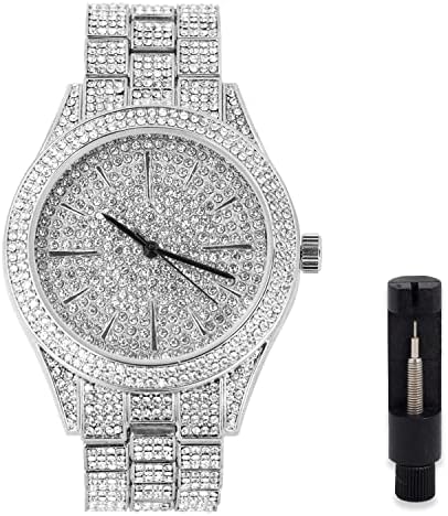 Mens Iced Out Diamond Watch 42mm with Simulated Diamonds - Custom Roman ...