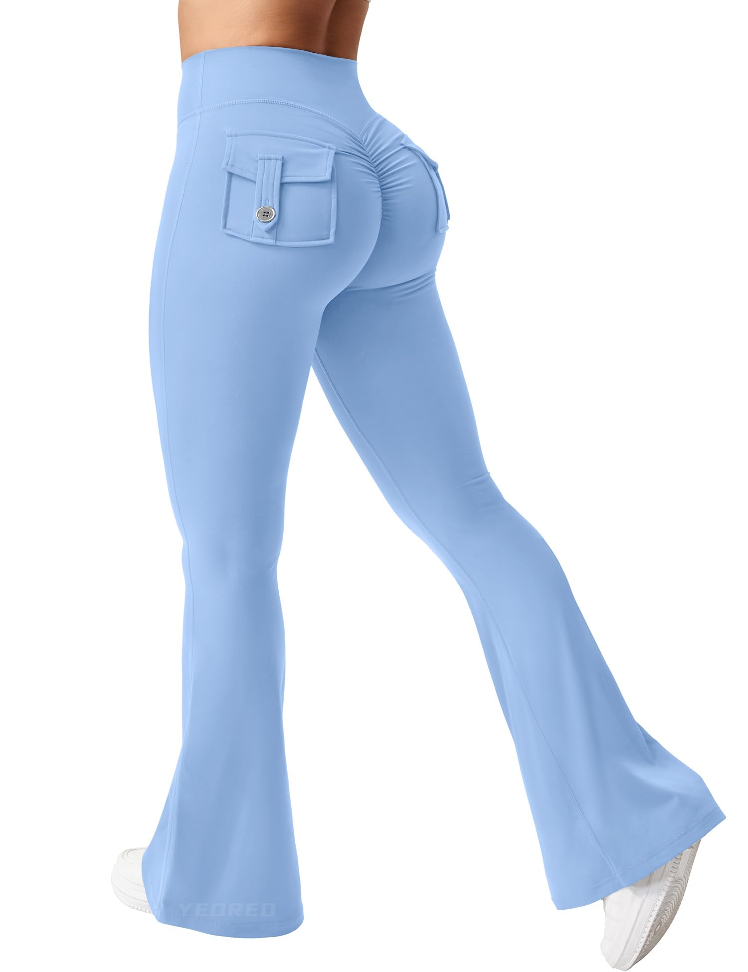 YEOREO CoreFlex Flare Leggings with Pockets for Women Scrunch Workout ...