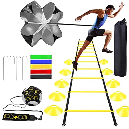 Agility Ladder Speed Training Equipment Set 20ft Agility Ladder, Resistance Parachute, 10 Disc ...