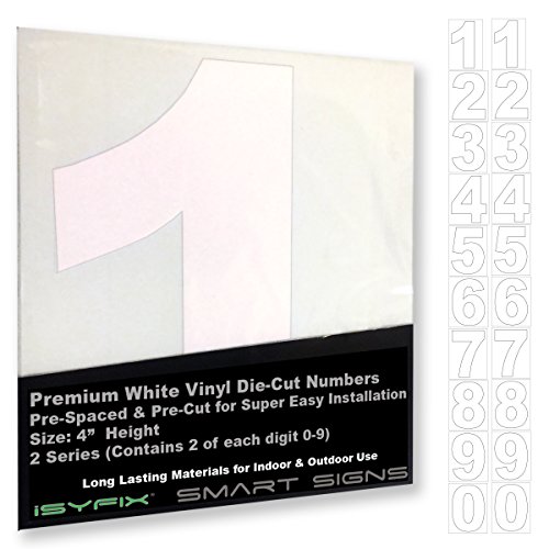 White Vinyl Numbers Stickers - 4 Inch Self Adhesive - 2 Sets - Premium ...