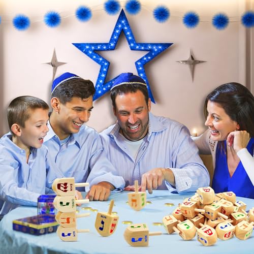 AMENON 30 Pack Hanukkah Dreidel Game, Wooden Chanukah Dreidel Bulk ...
