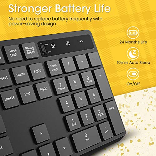 USB Wireless Keyboard - Full Size Computer Keyboard with Numeric Pad ...