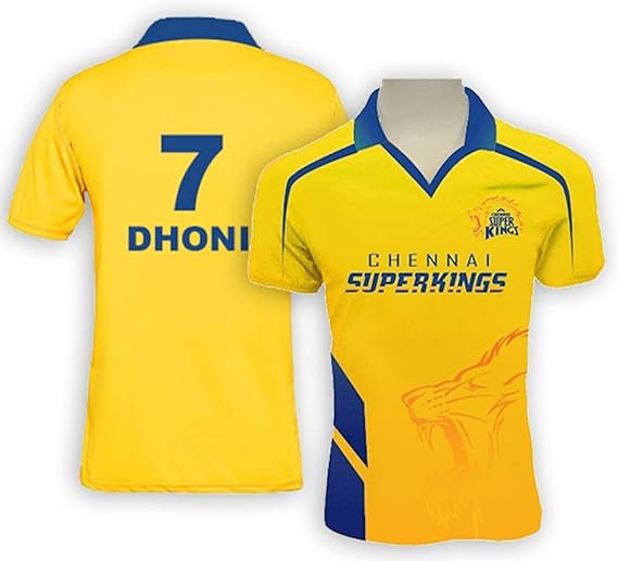 Chennai Super Kings Men's Dhoni #7 Polo Jersey T-Shirt: Amazon.co.uk ...