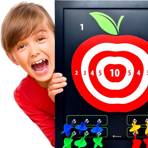Large & Safe Magnetic Dart Board (Wooden Frame) for Kids & Adults - Fun ...