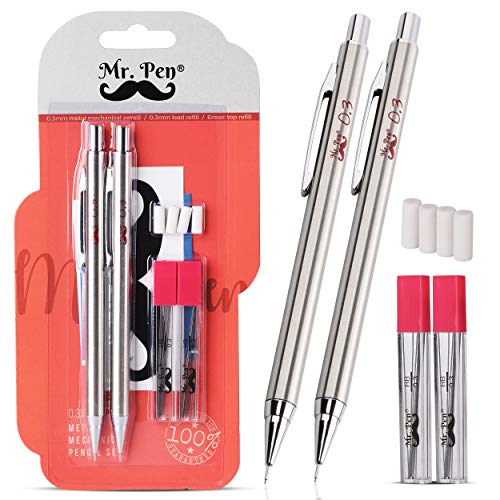Mr. Pen- Mechanical Pencils 0.3, Pack of 2, Metal Mechanical Pencil ...