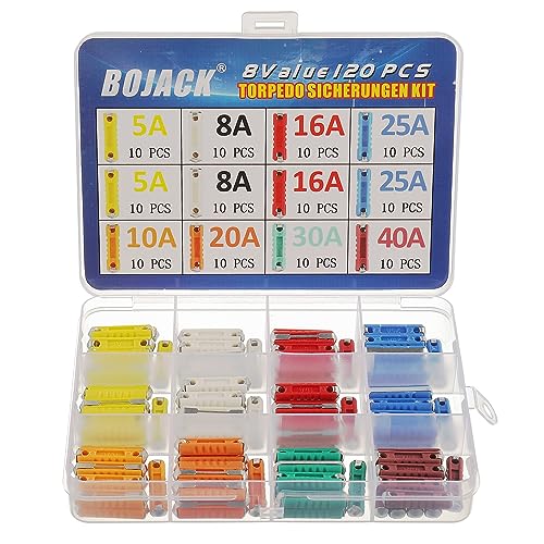 BOJACK 8 Types 120pcs Torpedo Fuses Set Torpedo Shaped Fuses Automotive ...