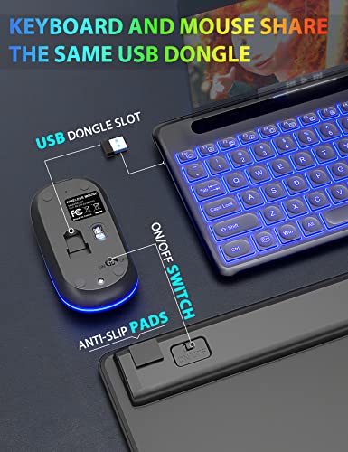 Wireless Keyboard And Mouse 7 Backlit Effects Quiet Light Up Keys Sleep Mode Phone Holder
