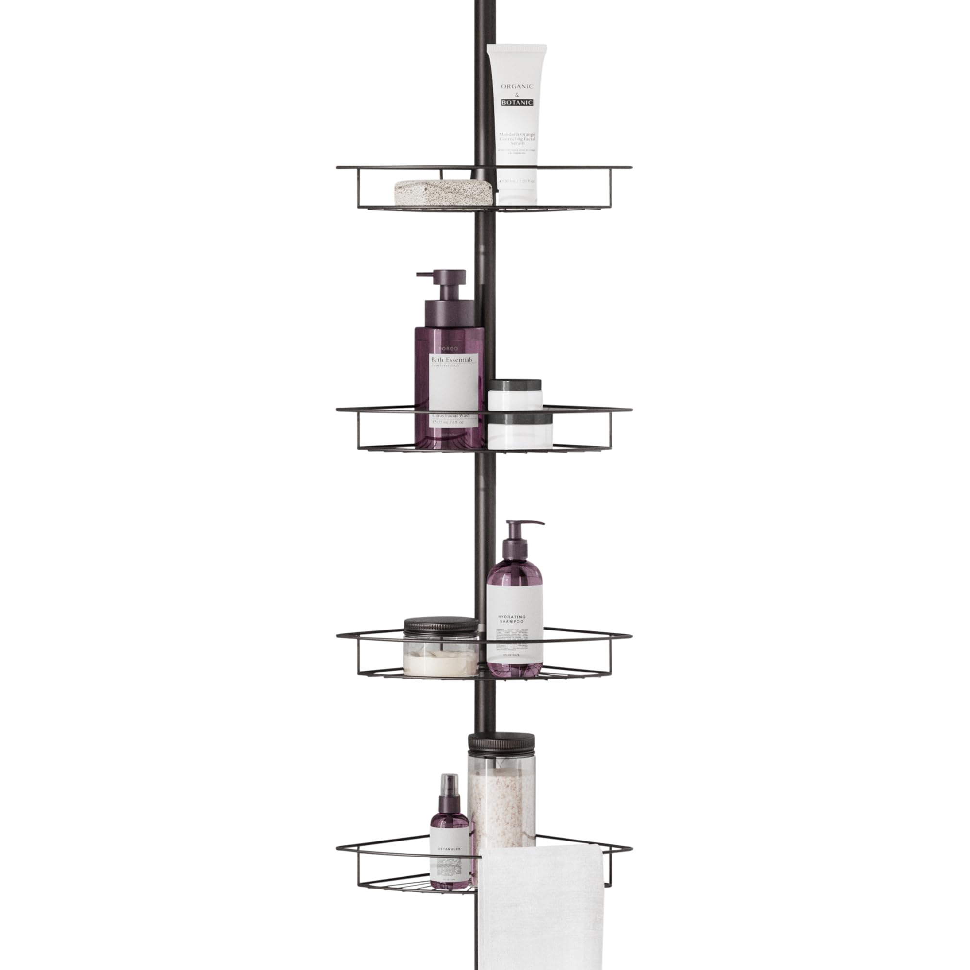 Zenna Home Tension Pole Shower Caddy 4 Basket Shelves with Built-in ...