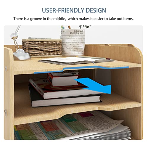 PUNCIA 4 Tiers Office Wood Desktop Organizer Letter A4 Paper File Rack ...
