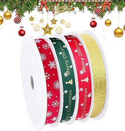 Ruban Noel, 4 Styles Ruban Noel Tissus pour I'emballage Cadeau ...
