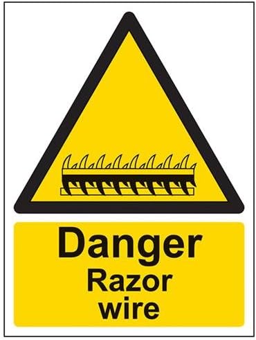 VSafety Danger Razor Wire Sign – Portrait – 150mm x 200mm – 2mm Rigid ...
