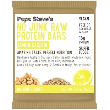 Amazon.com: Papa Steve's No Junk Raw Protein Bars,Lemon Cashew 2.2 Oz ...