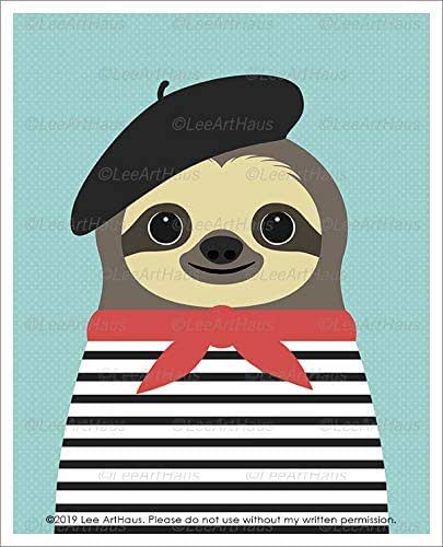 Amazon.com: 46J - French Sloth Wearing Beret UNFRAMED Wall Art Print by ...