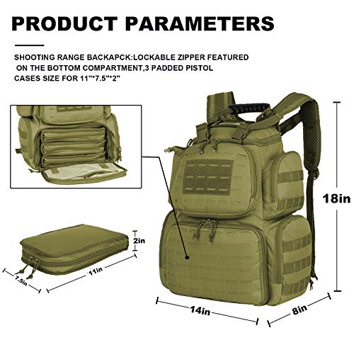 Gun Range Bag Tactical-Backpack for Handguns with 3-Pistol Case Green ...