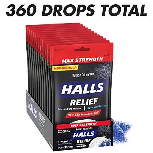 Halls Relief Max Strength Extra Strong Menthol Throat Drops, 12 Packs ...